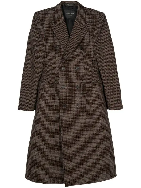 Balenciaga Houndstooth Wool Double-breasted Coat