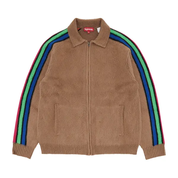 Supreme Sleeve Stripe Zip Up Sweater - Brown