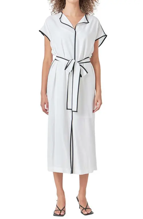 Endless Rose Contrast Binding Tie Belt Midi Dress