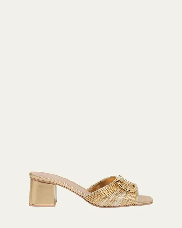 Valentino Garavani Vlogo Metallic Block-heel Slide Sandals - Multicolor Oro/star Gold