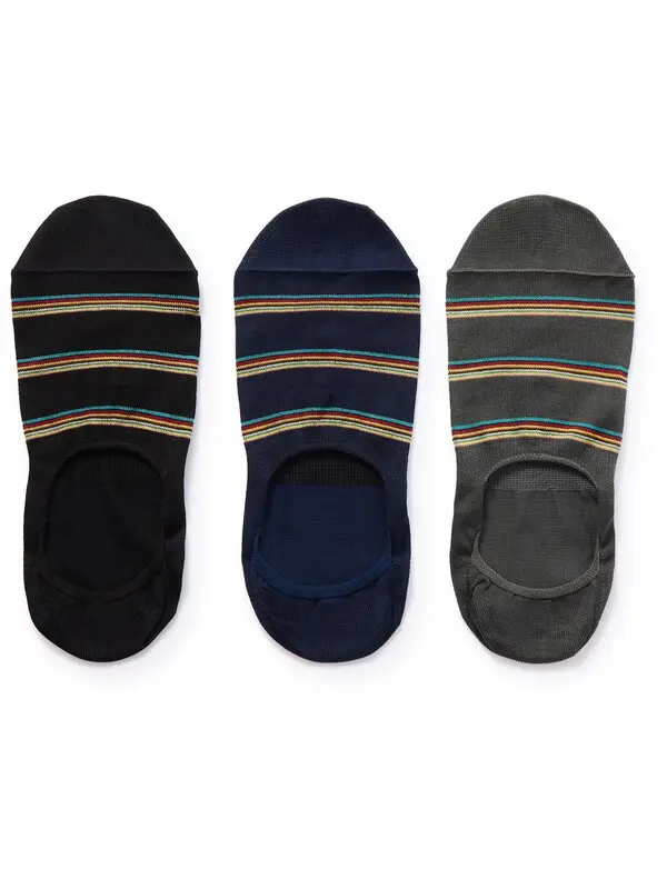 Paul Smith Three-Pack No-Show Striped Organic Cotton-Blend Socks