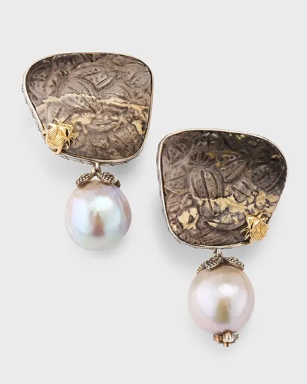 Stephen Dweck Hand-carved Opal And Pearl Earrings
