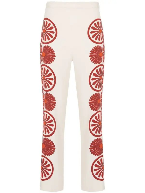 La DoubleJ Medallion Print Cropped Trousers - Neutrals