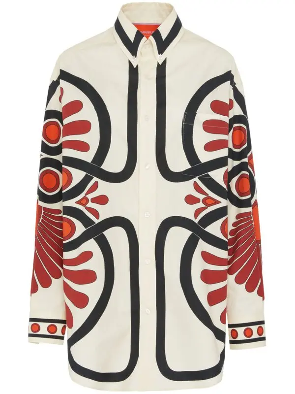 La DoubleJ Geometric Print Cotton Shirt - White