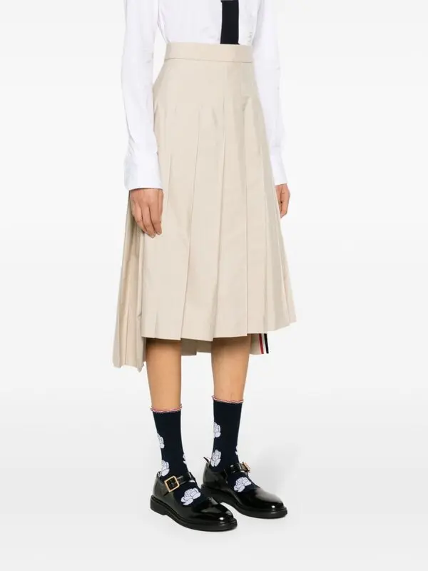 Thom Browne Rwb-tab Pleated Midi Skirt - Neutrals