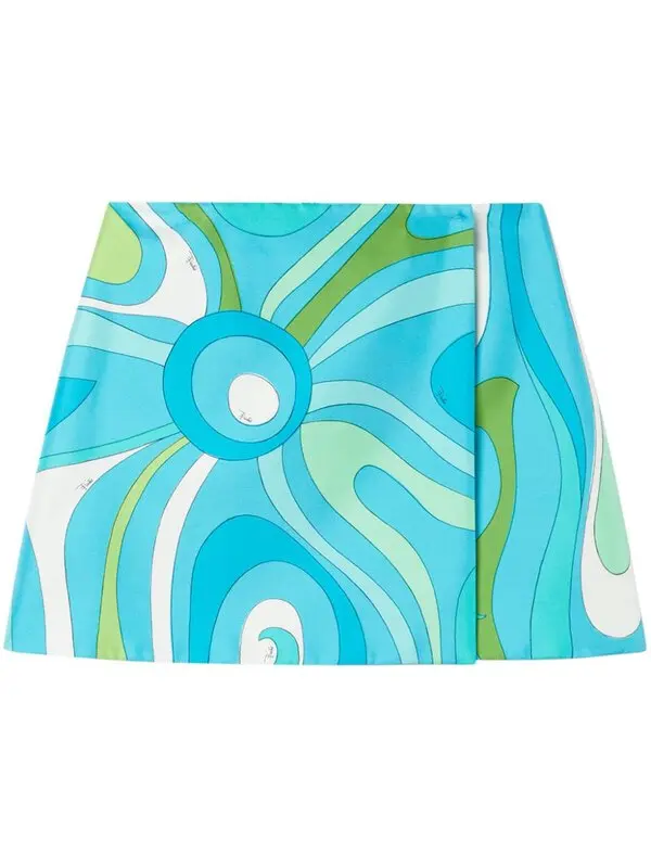 Emilio Pucci Marmo-print Silk Wrap Miniskirt - Blue