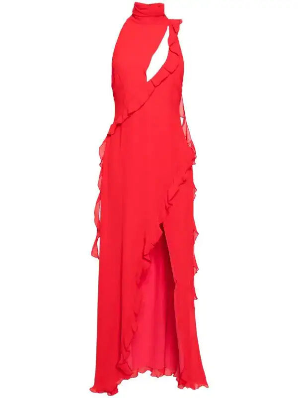 de la vali red dress AGUA MAXI DRESS IN RED CRINKLE CHIFFON  DE LA VALI OFFICIAL