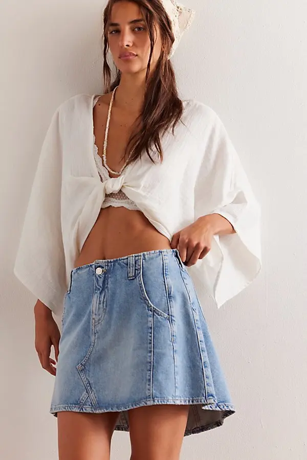 Free People We The Free Pencil Me In Denim Mini Skirt In Light