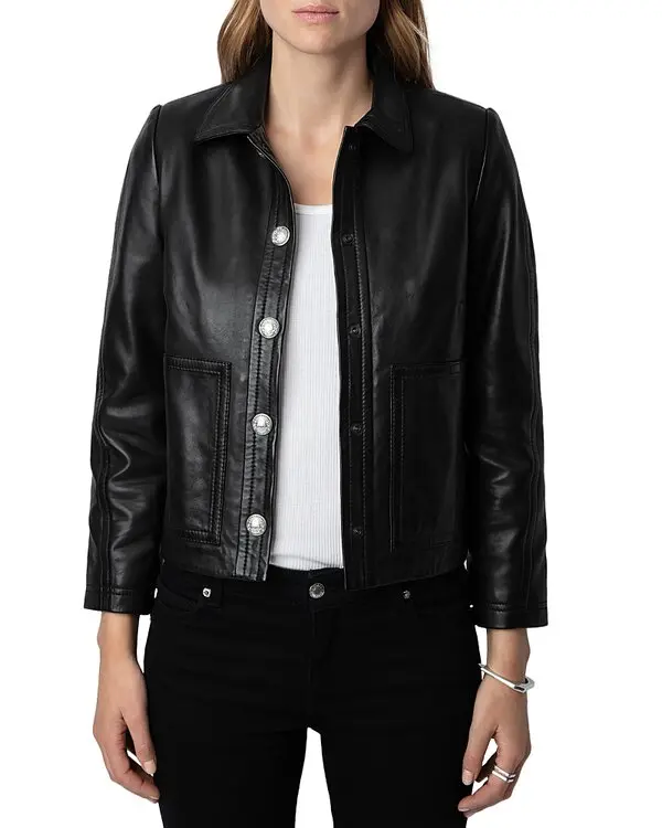 Zadig&Voltaire Litchi Cuir Lisse Leather Jacket - Noir