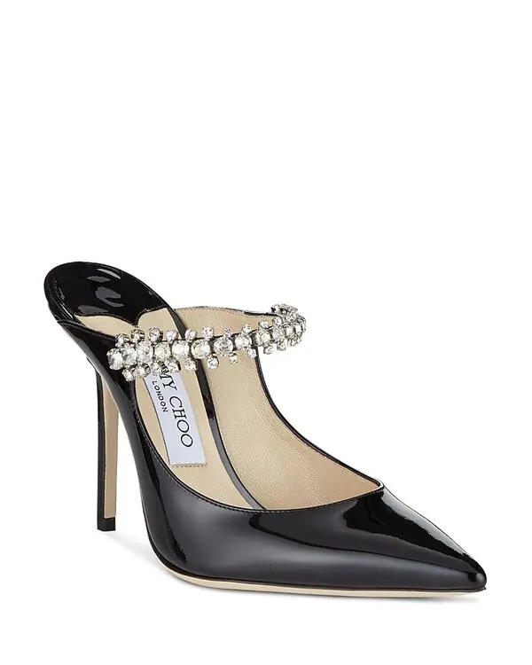 JIMMY CHOO Bing 100 Embellished Mules - Black Patent Leather