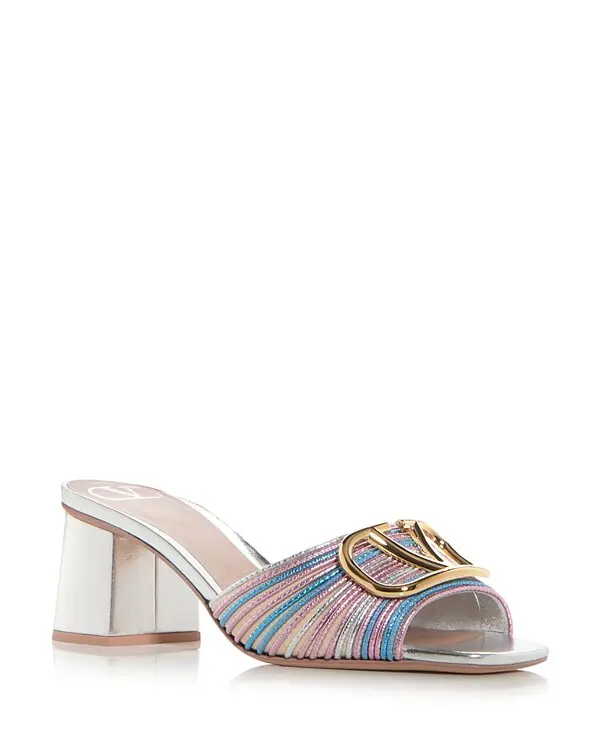 Valentino Garavani Square Toe High Heel Sandals - Silver Multi