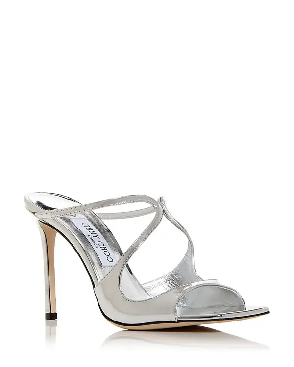 JIMMY CHOO Anise 95 Strappy High Heel Slides - Silver