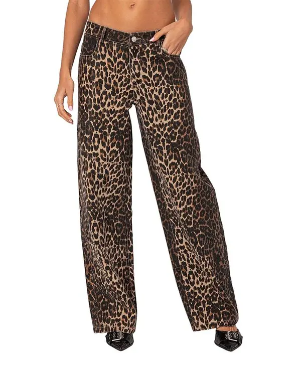 EDIKTED Printed Low Rise Jeans - Leopard