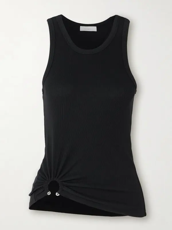 Rabanne Embellished Gathered Ribbed Tank - Black