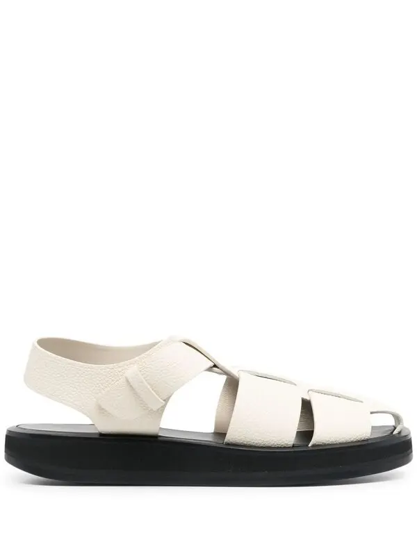THE ROW Grained Leather Fisherman Sandals - White