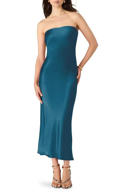 Steve Madden Jessamine Strapless Stretch Satin Dress - Midnight Teal