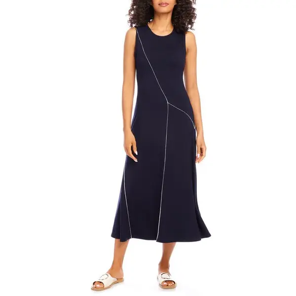 Karen Kane Reverse Seam Sleeveless Midi Dress - Navy