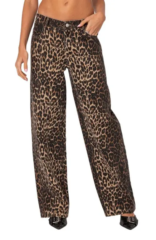 EDIKTED Print Straight Leg Jeans - Leopard
