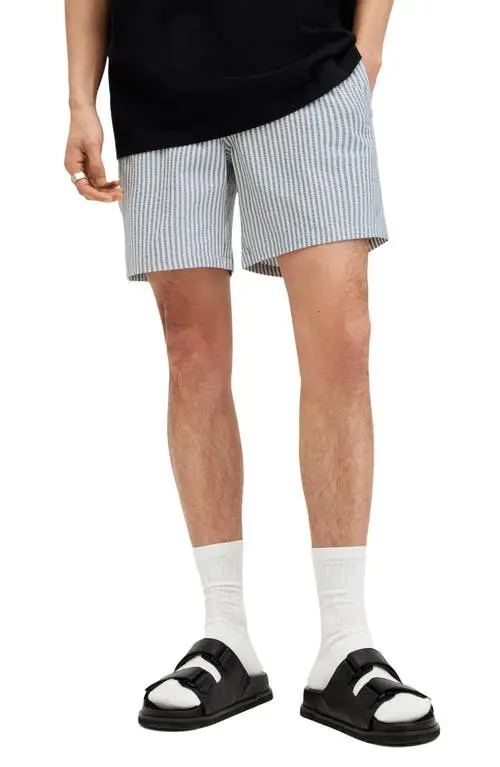 All Saints Warden Stripe Swim Trunks - White/ Blue