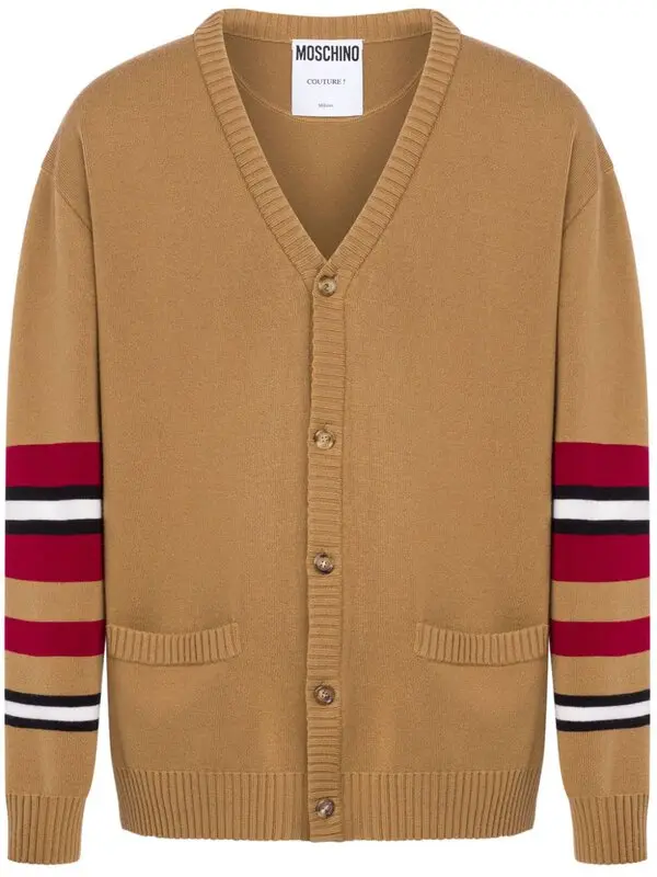 Moschino Stripe-trimmed Virgin Wool Cardigan - Brown