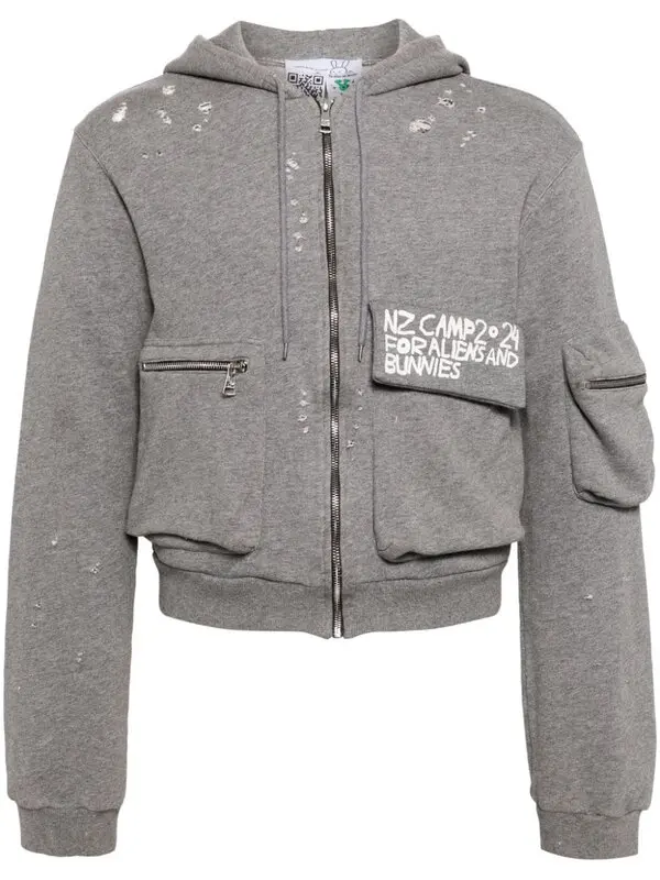 Natasha Zinko Distressed Logo-print Hooded Jacket