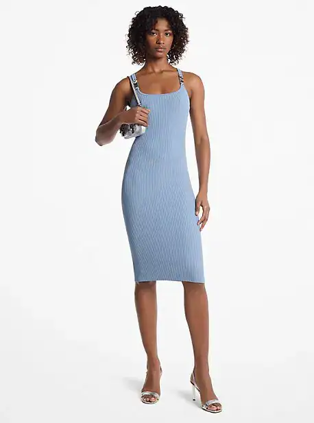 Michael Kors Ribbed Knit Tank Midi Dress - Blue | Editorialist