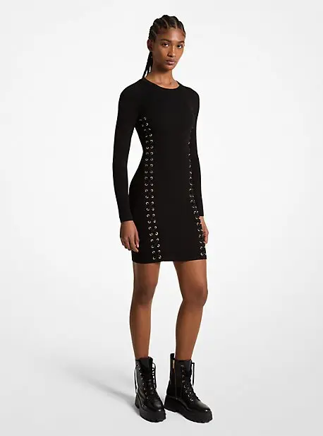 Michael Kors Ribbed Stretch Knit Lace-Up Dress In Black - 73% Off |  Editorialist