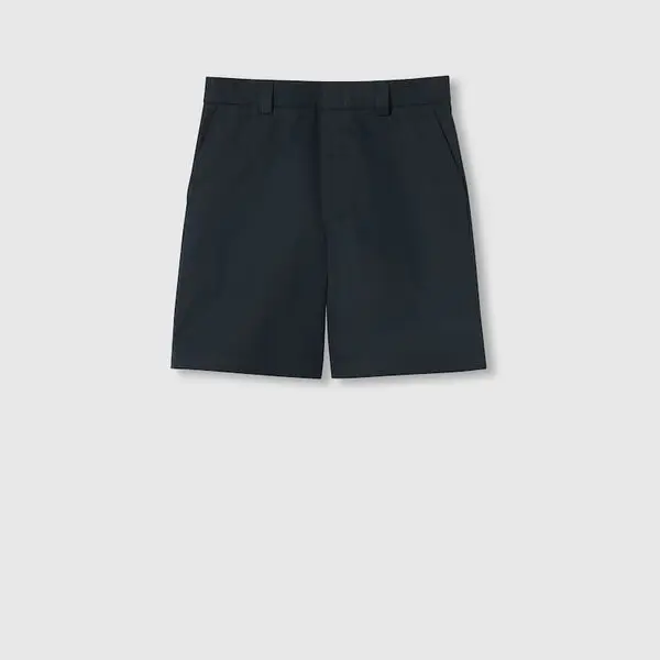 Gucci Double Cotton Twill Short With Web - Blue