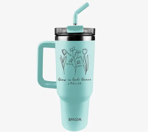 KERUSSO 40oz Dual Wall Mug With Straw