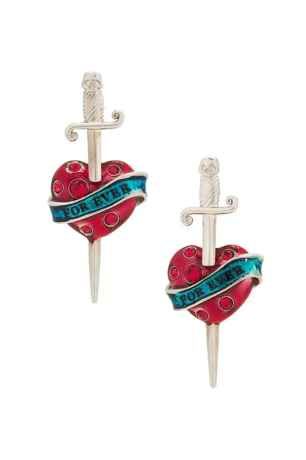 Jean Paul Gaultier Heart And Sword Earrings In Metallic - Silver