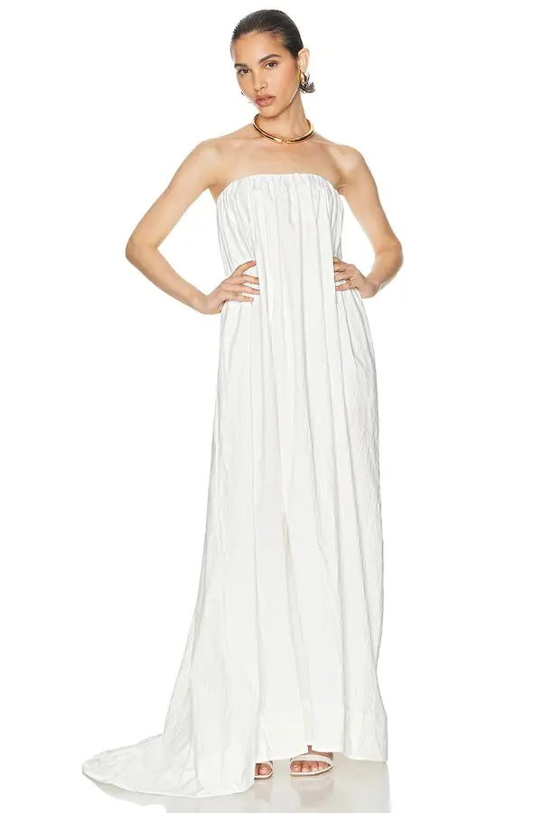 HELSA Crinkle Pleated Gown - White