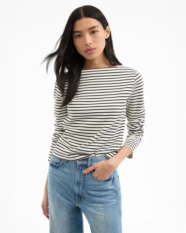 Veronica Beard Hovey Striped Top - Dove/black