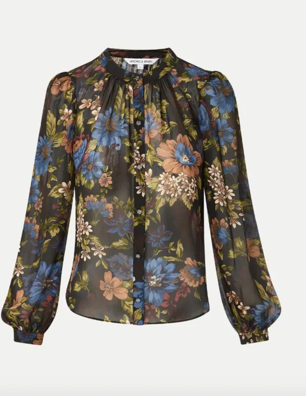 Veronica Beard Ashlynn Floral Silk Blouse - Black Multi