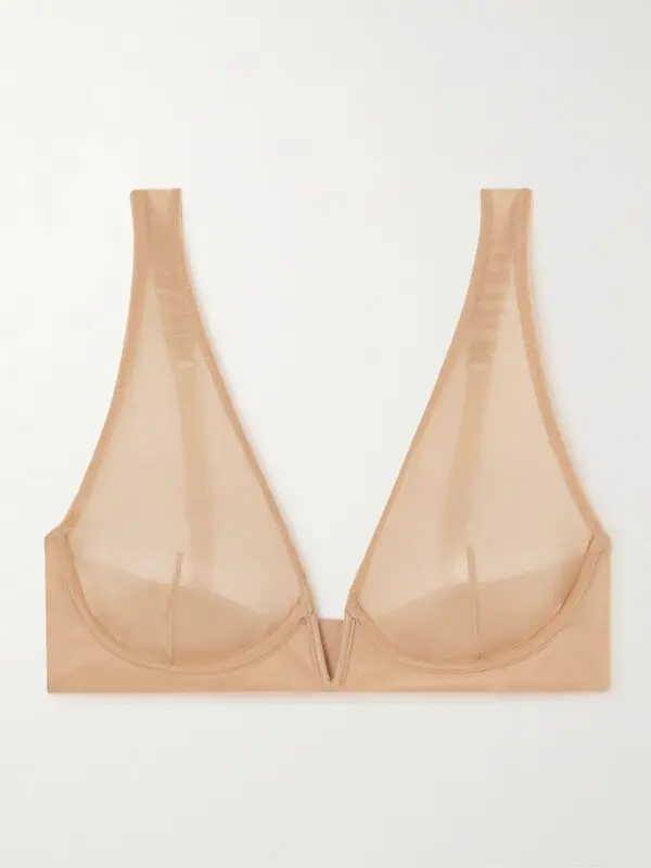 Commando Chic Mesh Plunge Underwired Soft-cup Bra - Neutrals