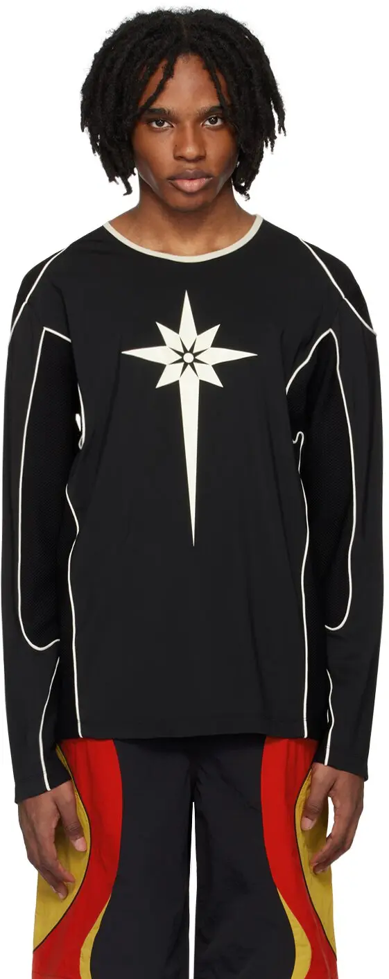 Kusikohc Black Rider Long Sleeve T-Shirt In Black/Cannoli Cream 