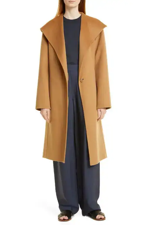Wool Cashmere Vince Wool Blend Hooded Coat Camel Wool Vince Drape