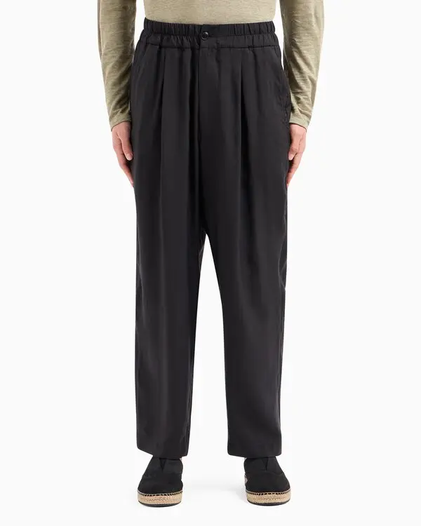 Giorgio Armani One-pleat Trousers In Lyocell And Silk Canvas