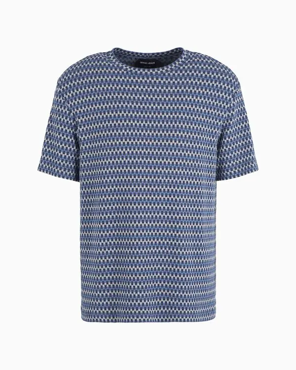 Giorgio Armani Stretch Viscose Jacquard Jersey Crew-neck T-shirt - Blue