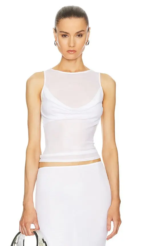 HELSA Sheer Knit Draped Top - White