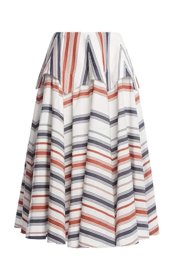 Bottega Veneta Drop-waist Cotton-linen Midi Skirt - Stripe