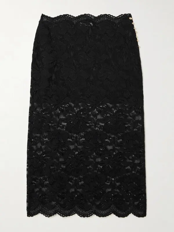Rabanne Scalloped Lace Midi Skirt - Black