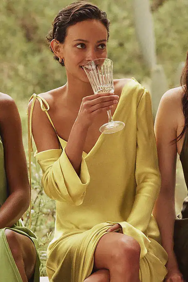 Shona Joy Sofia Asymmetrical Long-Sleeve Satin Maxi Dress In Green - 29%  Off | Editorialist