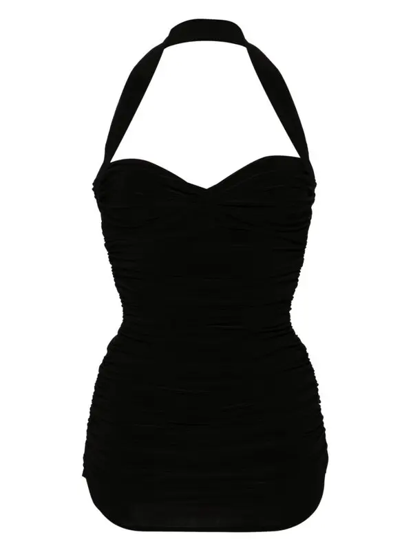 Norma Kamali Bouclé Effect Halterneck Swimsuit - Black