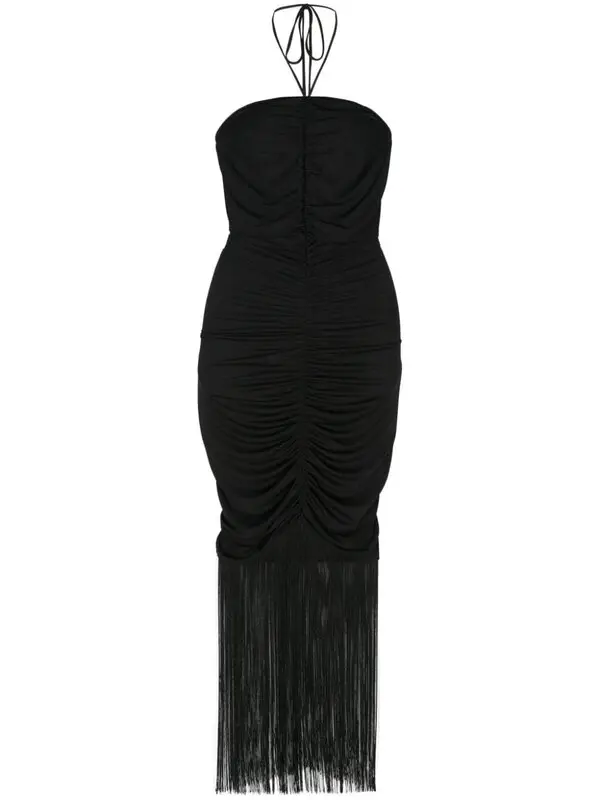 Andamane Rosalia Ruched Fringed Midi Dress