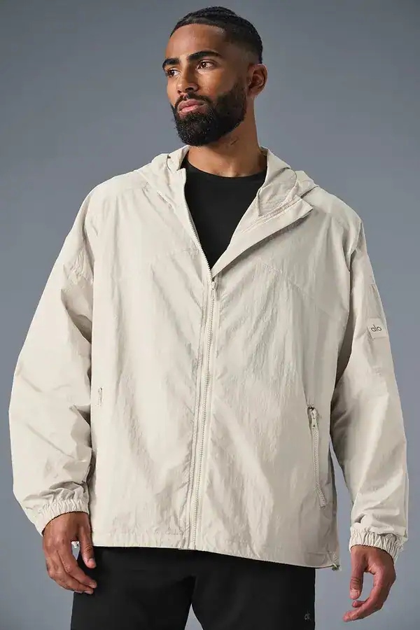Alo Yoga Vantage Nylon Ripstop Track Jacket In Bone - 30% Off