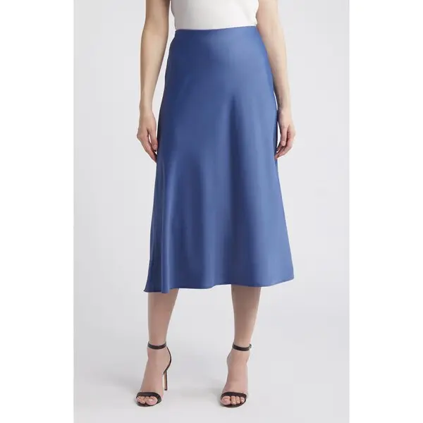 Anne Klein Bias Cut Matte Satin Skirt - Blue Jay