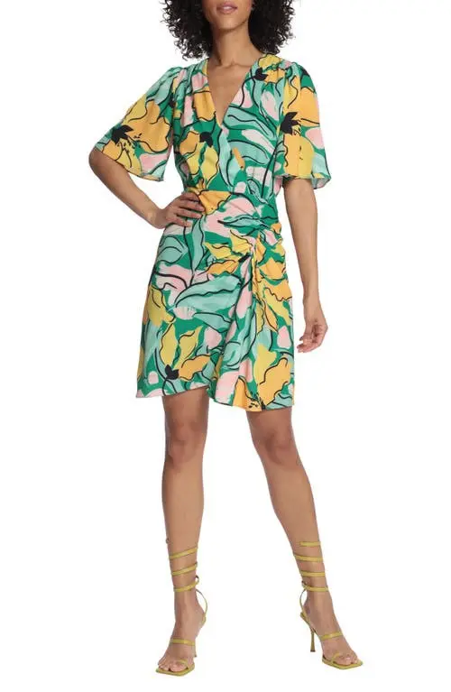 Maggy London Flutter Sleeve Faux Wrap Dress - Jade Green/Golden Yellow |  Editorialist