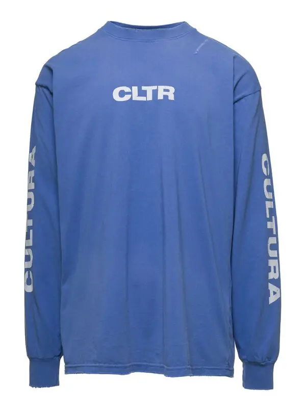 CULTURA Crewneck Sweatshirt With Contrasting Cltr Print In Jersey - Blue