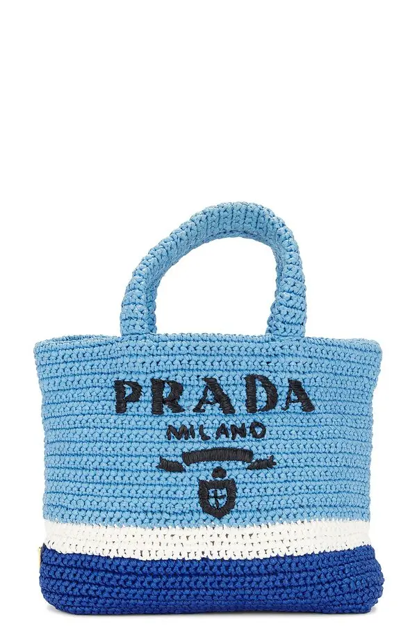 Prada Raffia Tote Bag - Blue | Editorialist