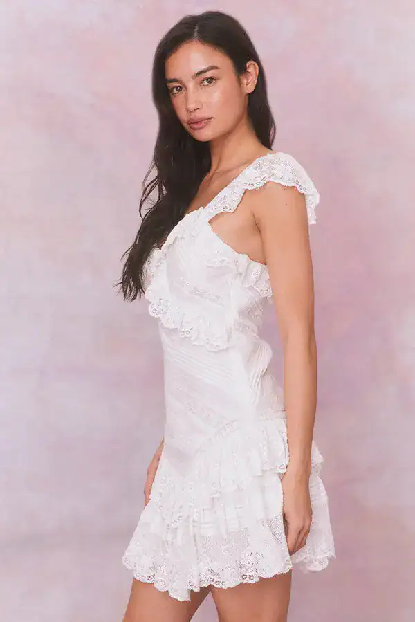 Loveshackfancy Bensley Fitted Lace Mini Dress - White | Editorialist